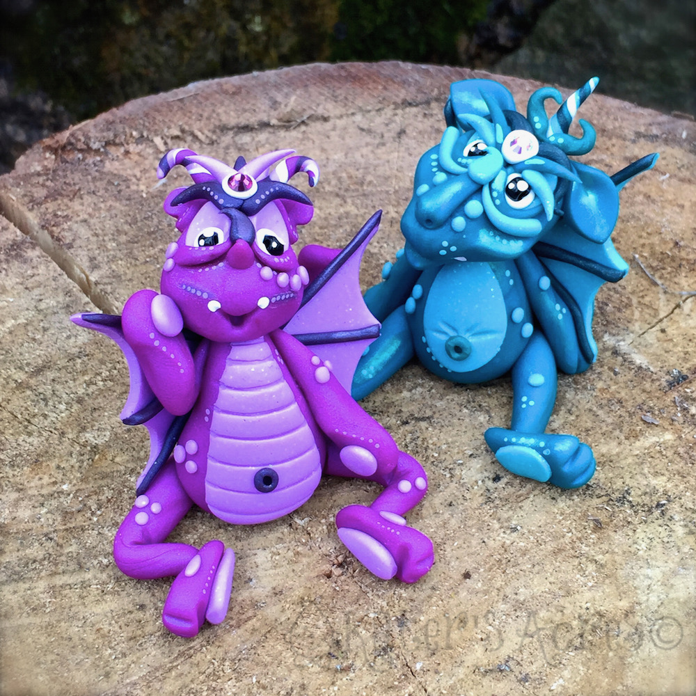Teak & Bugsy Polymer Clay Dragons by KatersAcres - KatersAcres